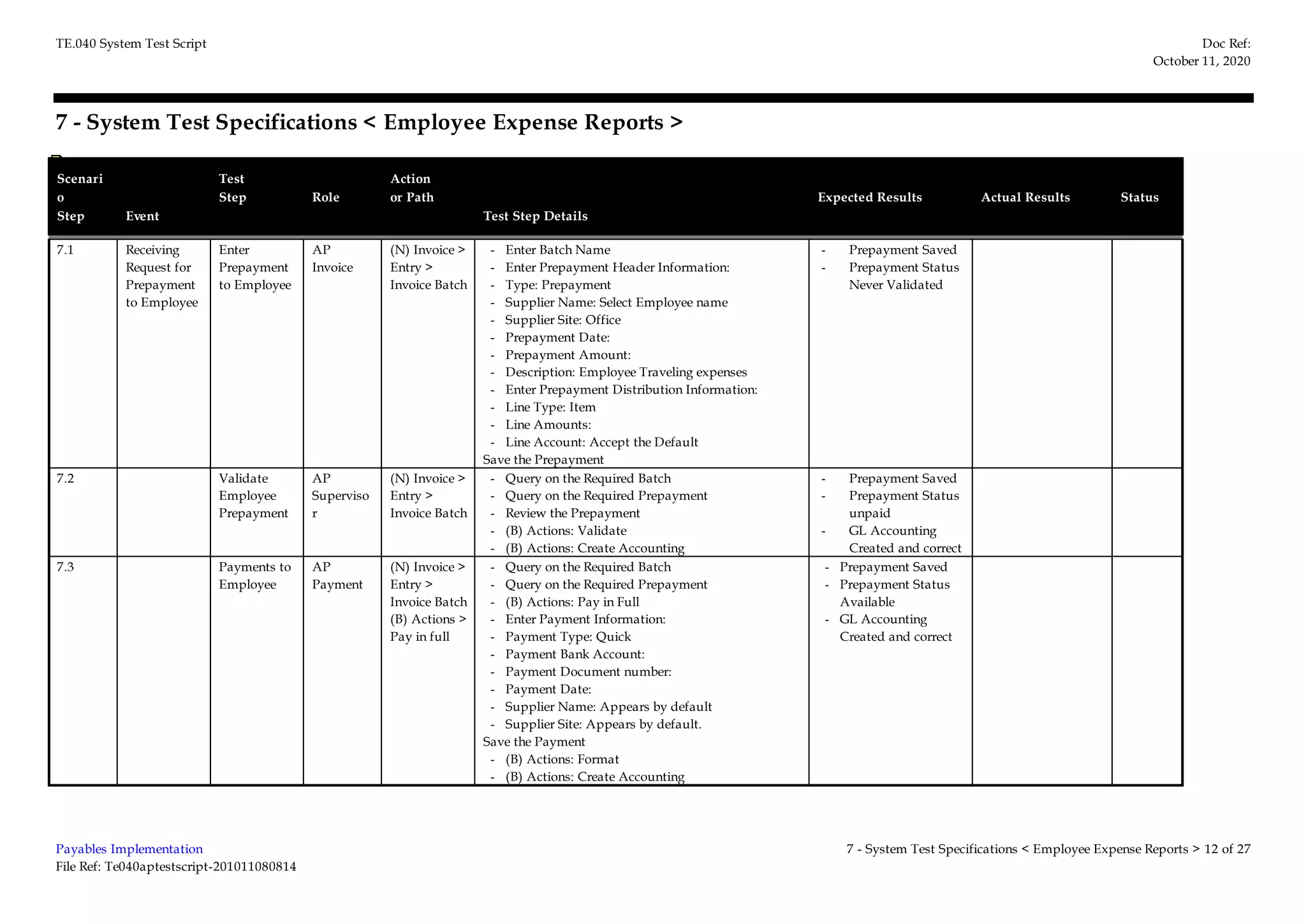 TE040 Oracle AP Testscript | DOCX
