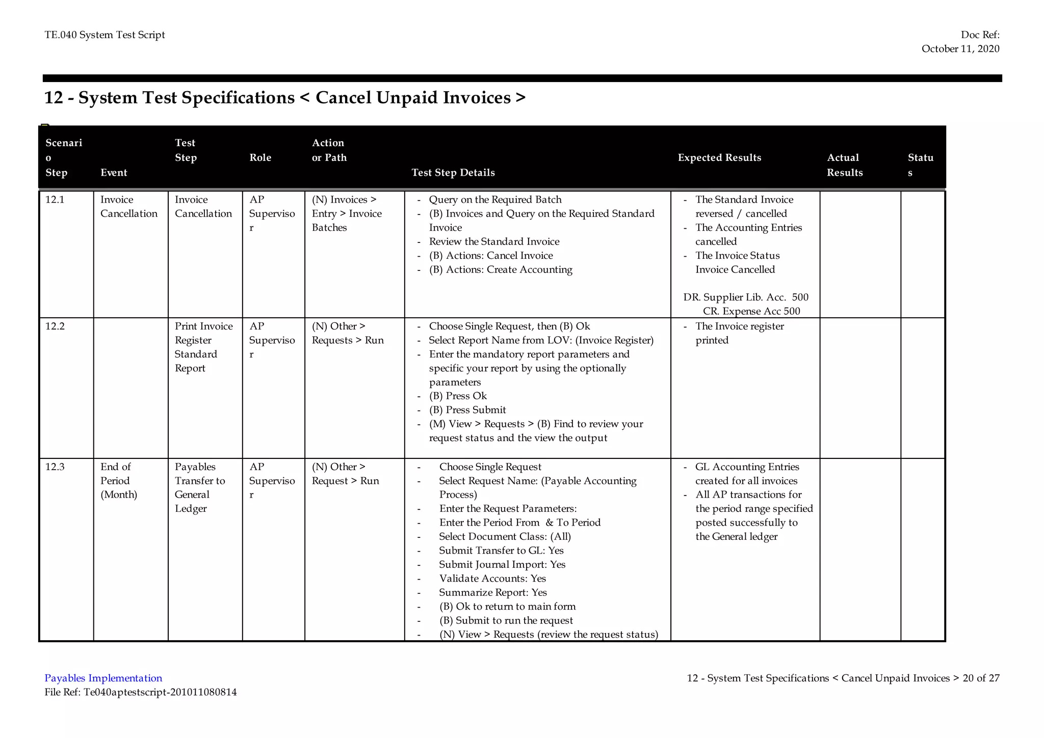 TE040 Oracle AP Testscript | DOCX