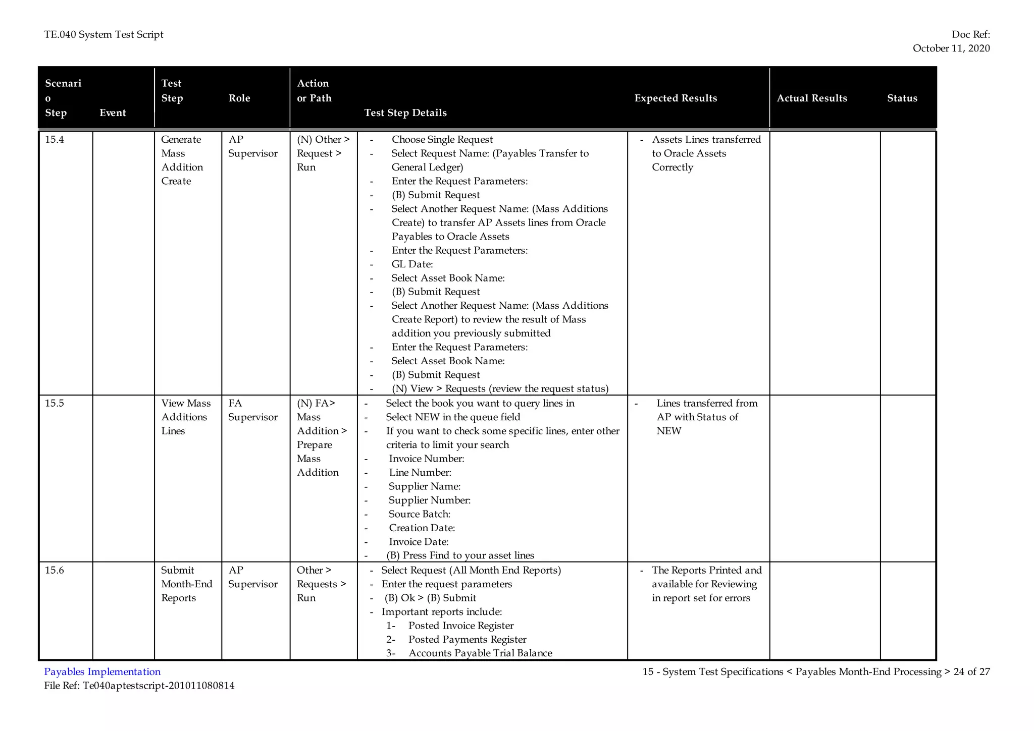 TE040 Oracle AP Testscript | DOCX