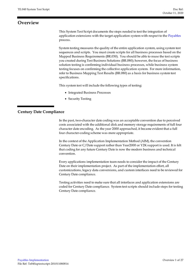 TE040 Oracle AP Testscript | DOCX