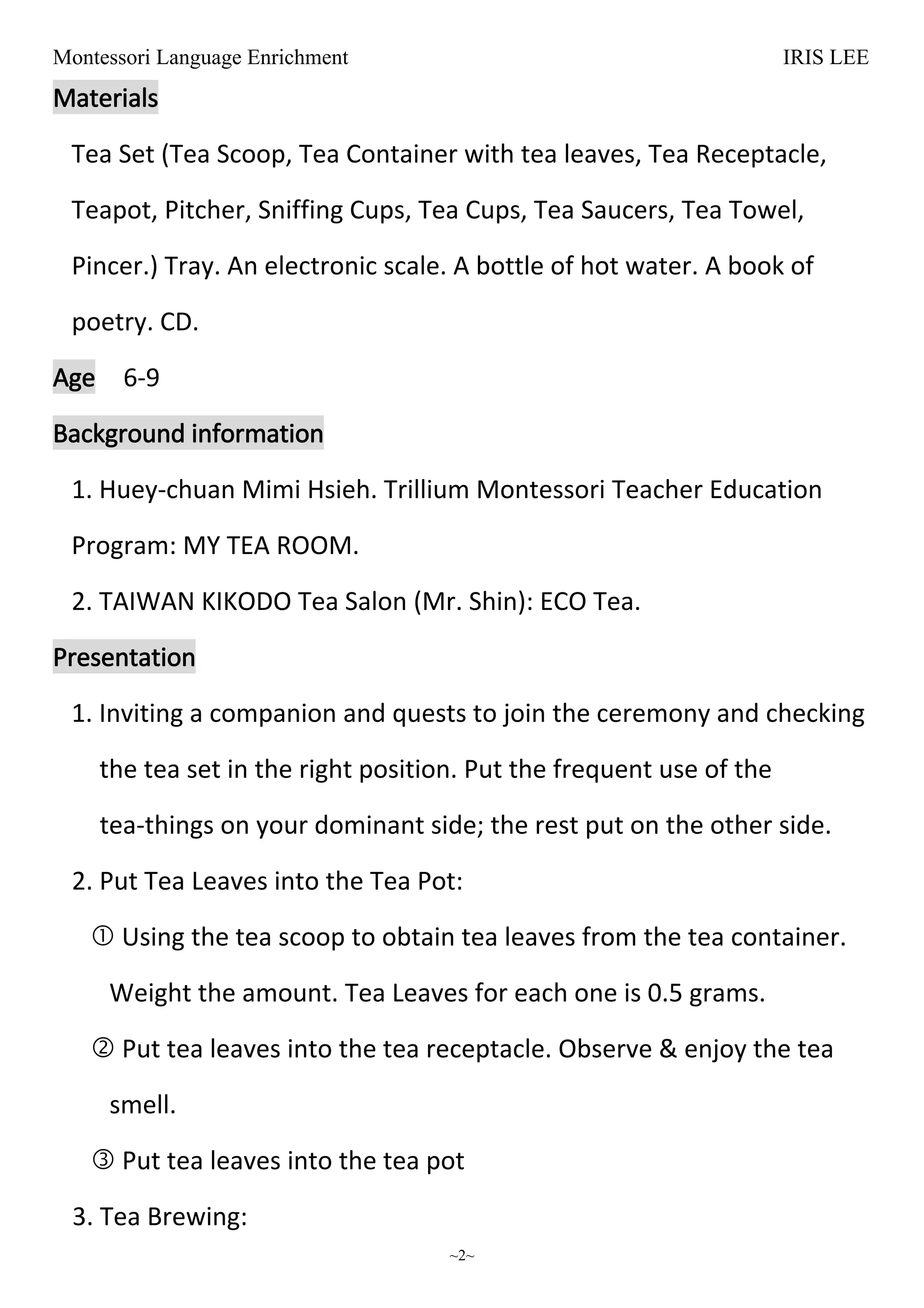 01 Tea Ceremony_Lesson Plan | PDF