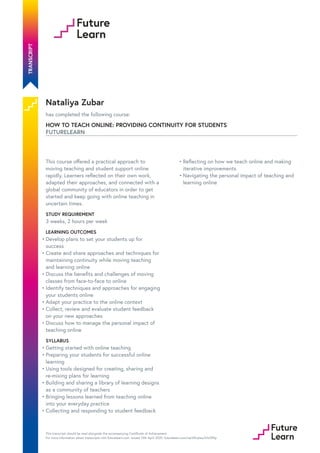 HOW TO TEACH ONLINE: PROVIDING CONTINUITY FOR STUDENTS FUTURELEARN | PDF