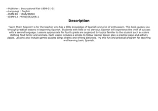 Teach Them Spanish!, Grade 4: A Teacher Source Book of Lesson Plans ...