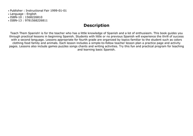 Teach Them Spanish!, Grade 4: A Teacher Source Book of Lesson Plans ...