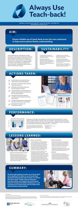 Always Use Teacch Back!- Iowa Health System Always Event | PDF