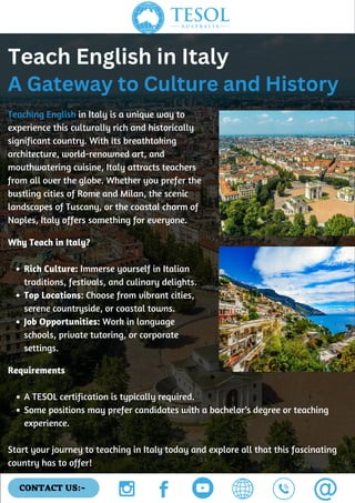 Teach English in Italy - A Gateway to Culture and History | PDF