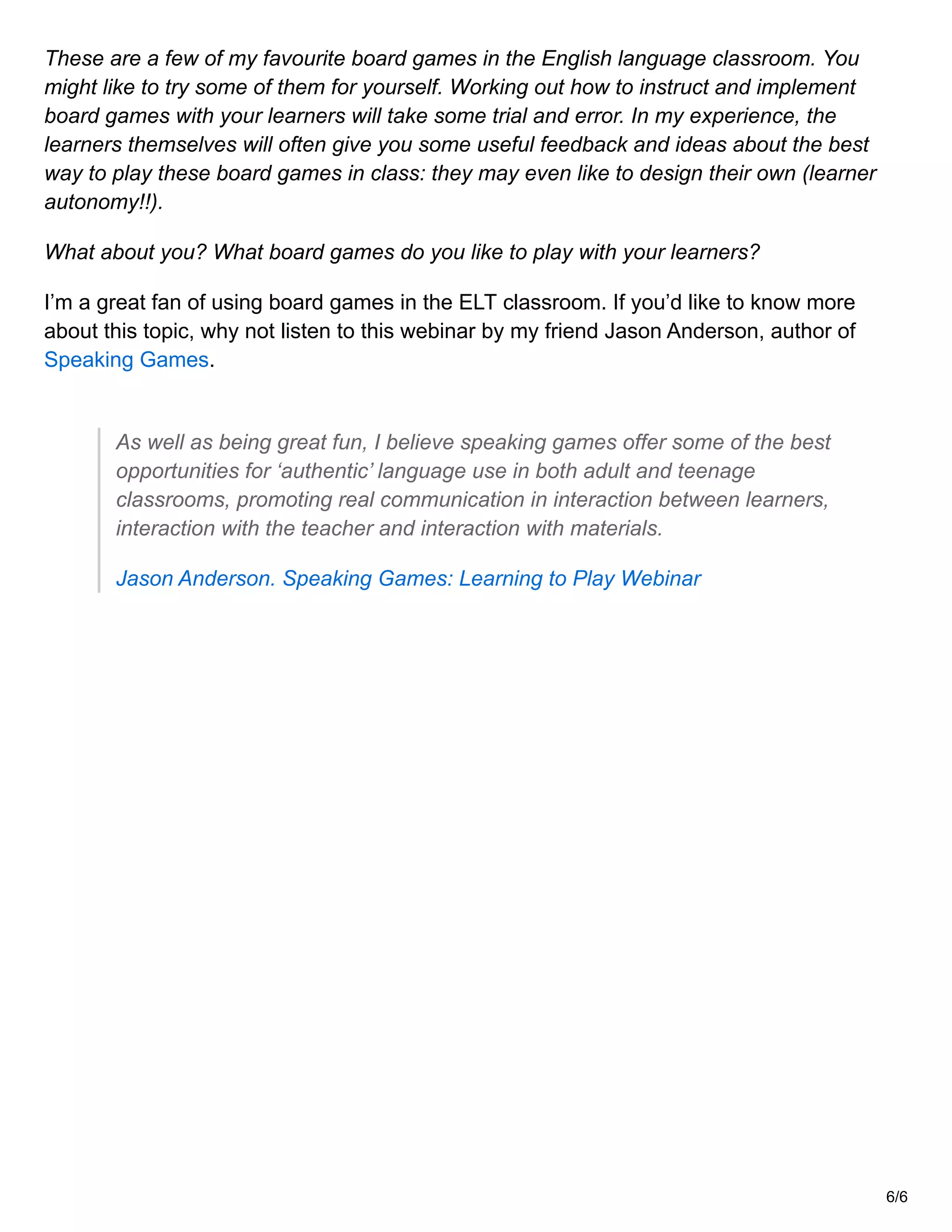 10 board games for EFL teachers | PDF