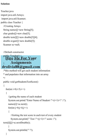 Teacher.javaimport java.util.Arrays; import java.util.Scanner;.pdf