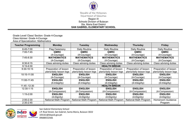 Teacher-Programming-of-Grade-4-teachers-SY-2024-2025.docx | Education ...