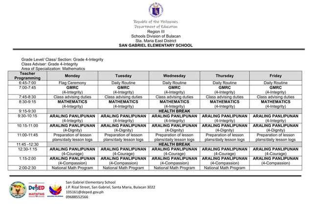 Teacher-Programming-of-Grade-4-teachers-SY-2024-2025.docx | Education ...