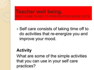 Teacher and Learner Well being in competence based learning | PPT