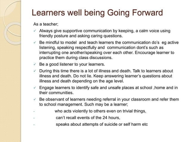 Teacher and Learner Well being in competence based learning | PPT