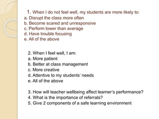 Teacher and Learner Well being in competence based learning | PPT