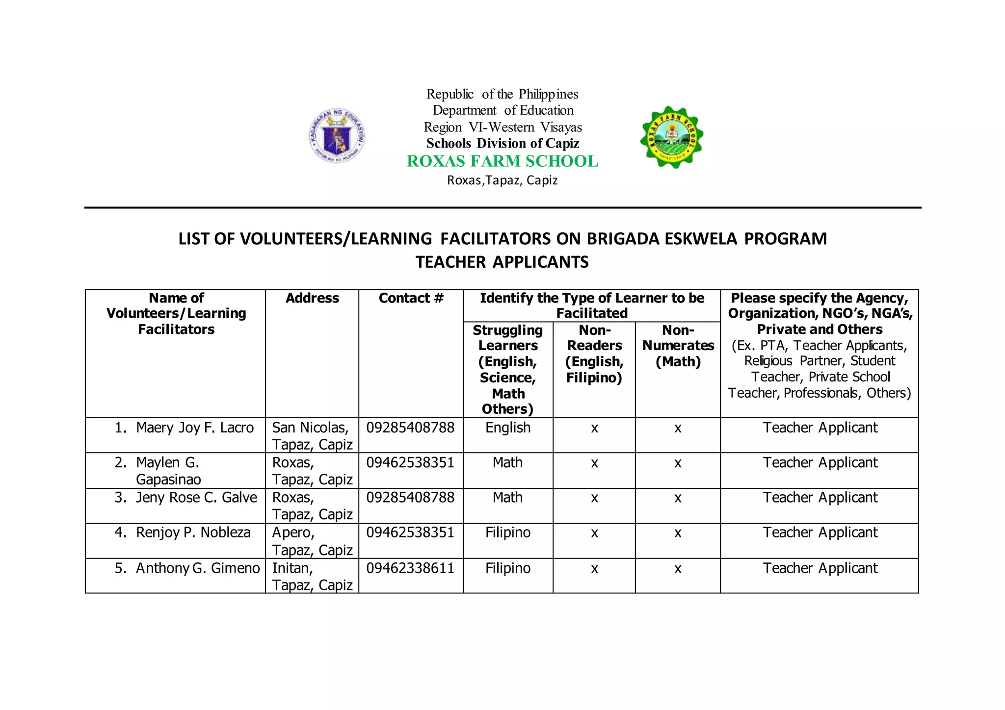 Teacher Applicant Volunteers.docx