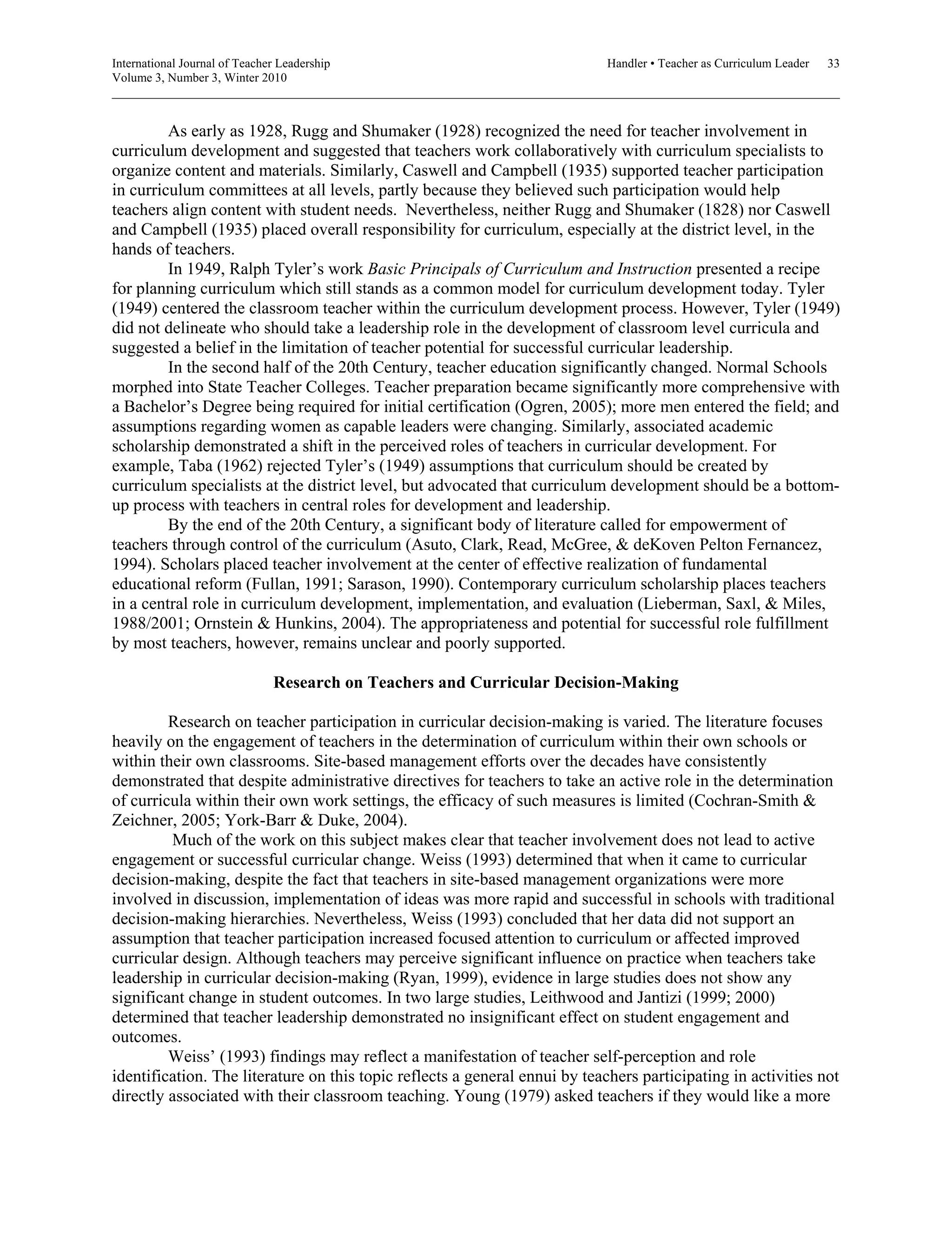 Teacher as curriculum leader | PDF