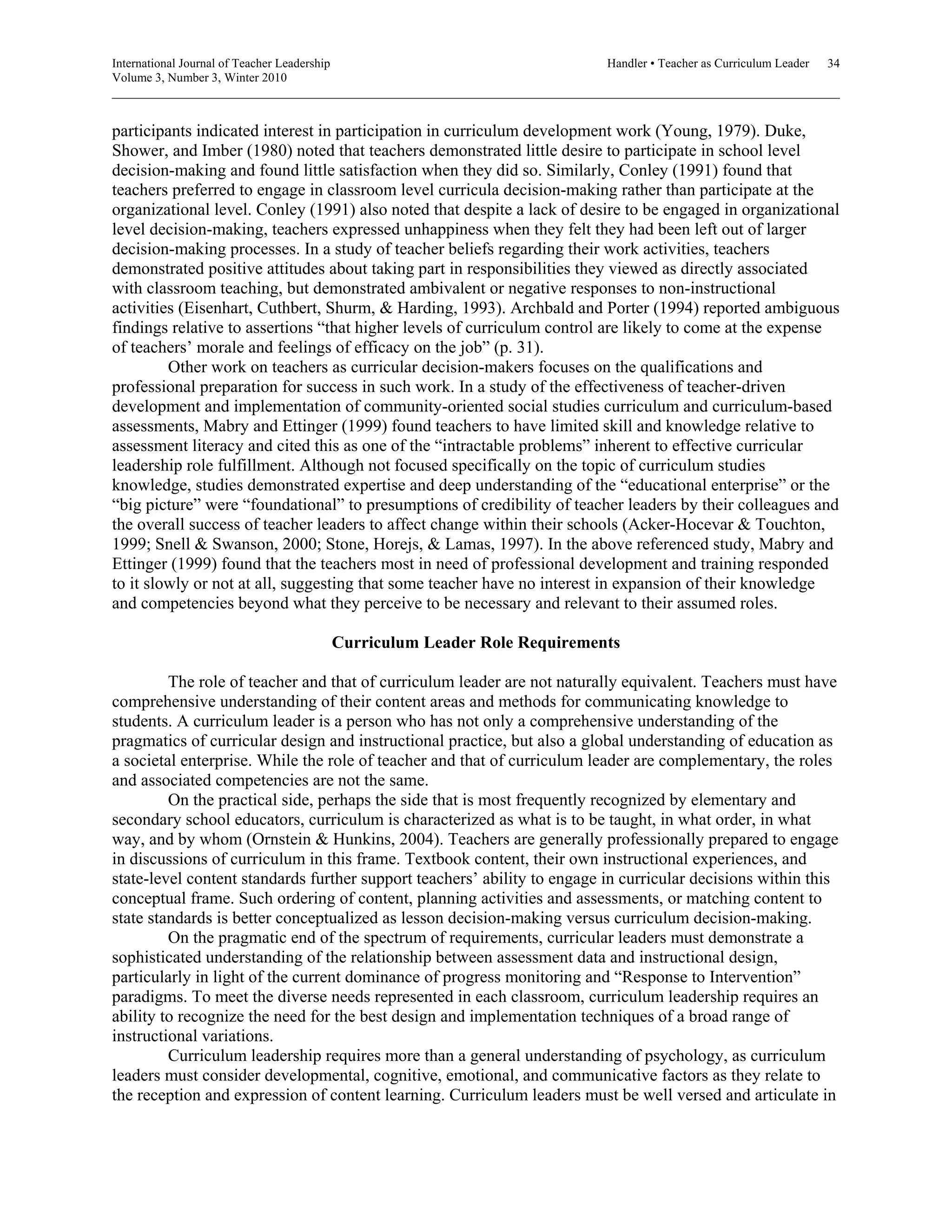 Teacher as curriculum leader | PDF