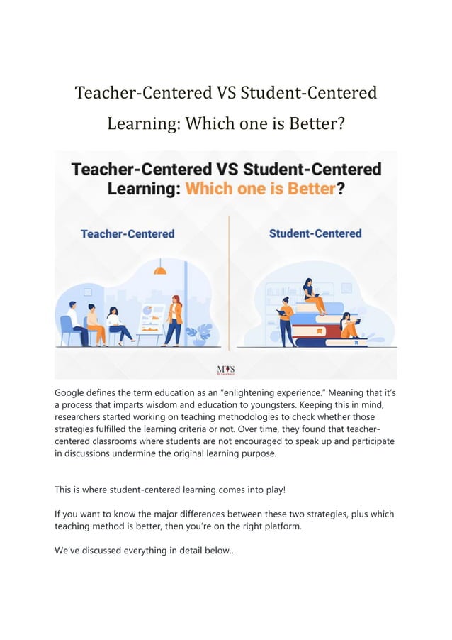 Teacher Centered VS Student Centered Learning Which one is Better.pdf | Professional School ...