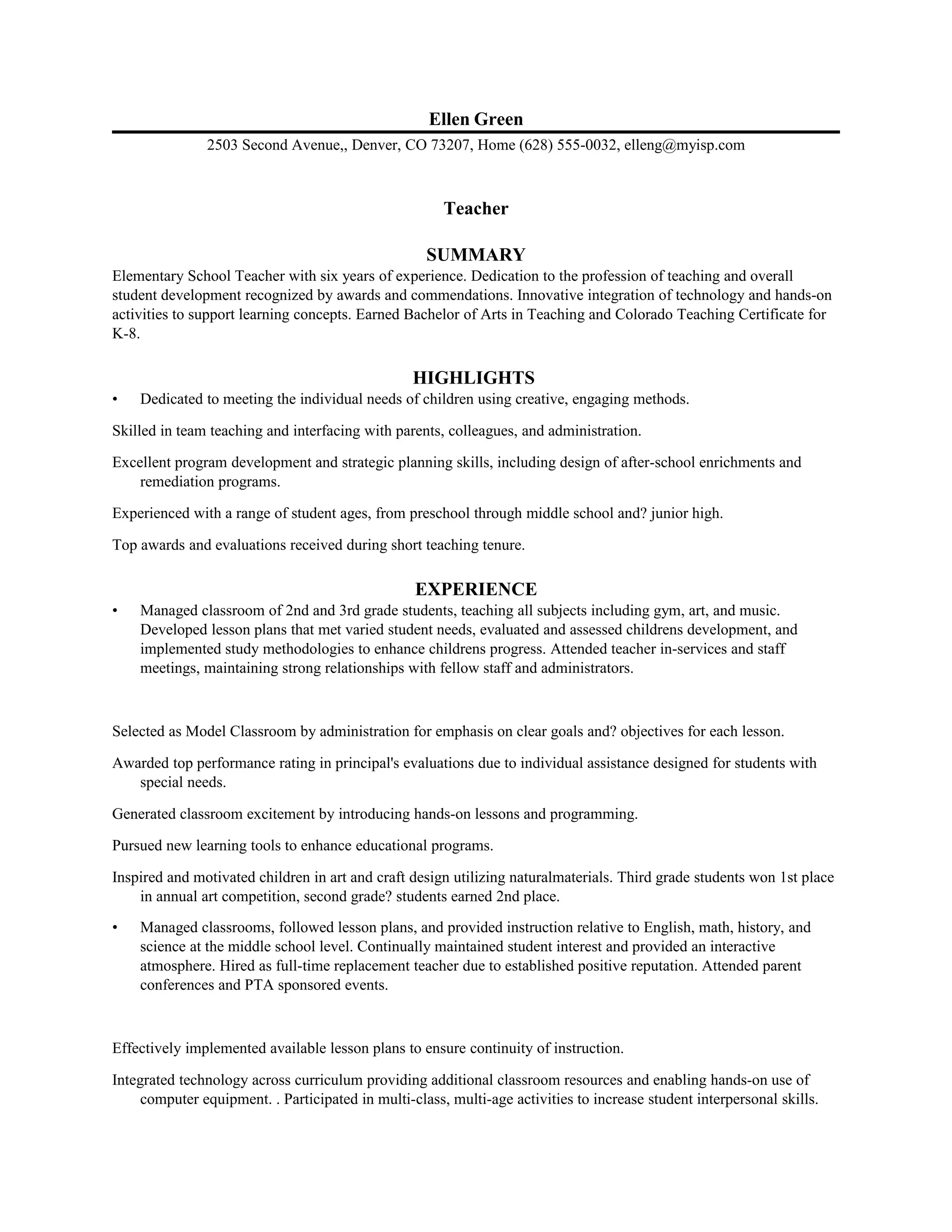 Teacher cv template | DOC