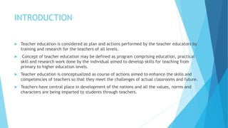 TEACHER EDUCATION - INTRODUCATION TO TEACHER EDUCATION - UNIT 1 ...