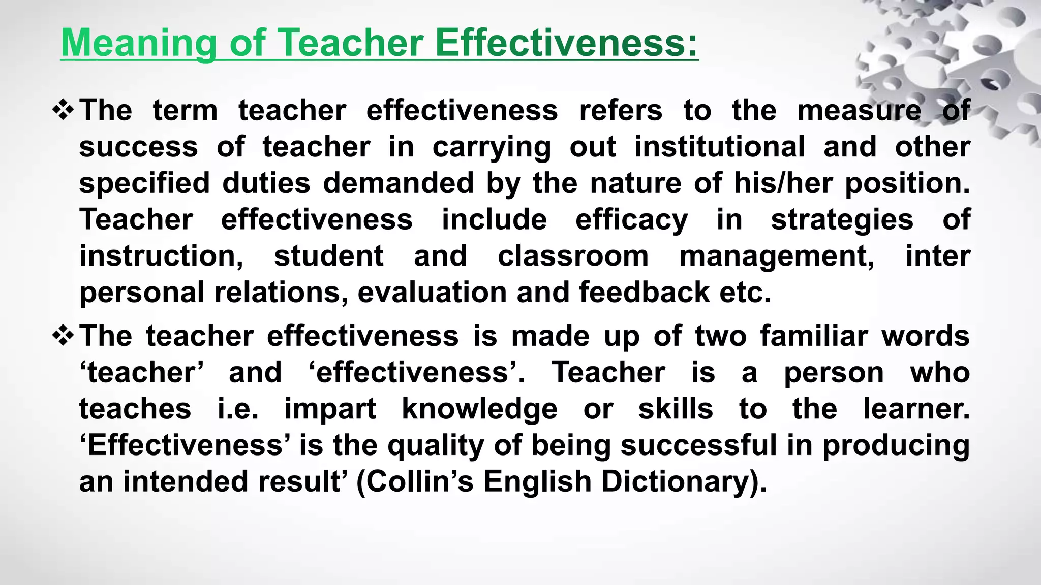 Teacher effectiveness ( Post active phase of teaching & its ...