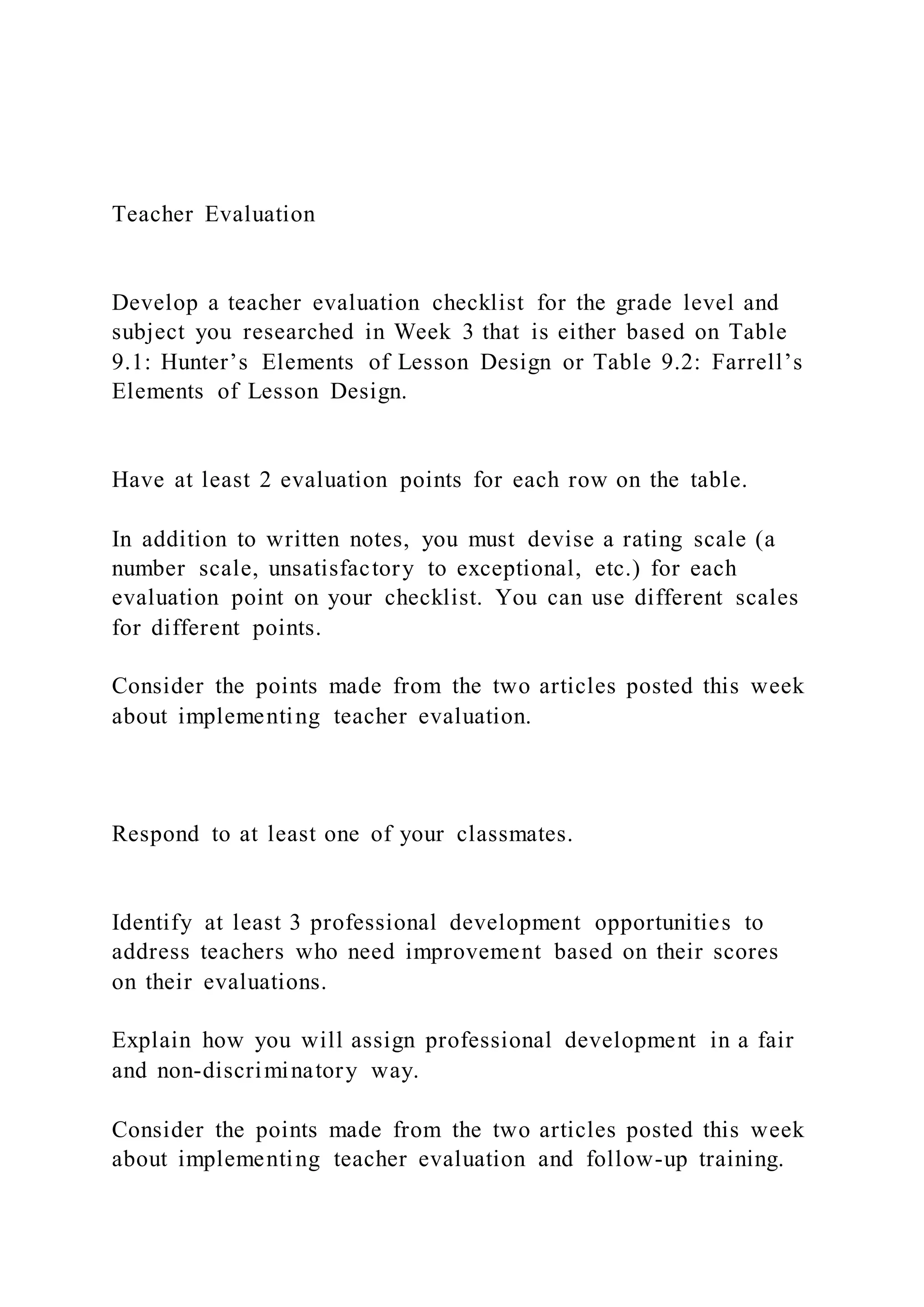 Teacher Evaluation Develop a teacher evaluation checklist | DOCX