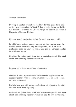 Teacher Evaluation Develop a teacher evaluation checklist | DOCX ...