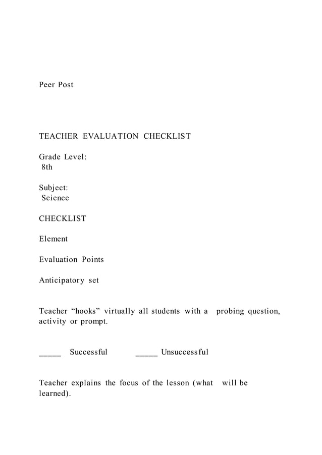Teacher Evaluation Develop a teacher evaluation checklist | DOCX ...