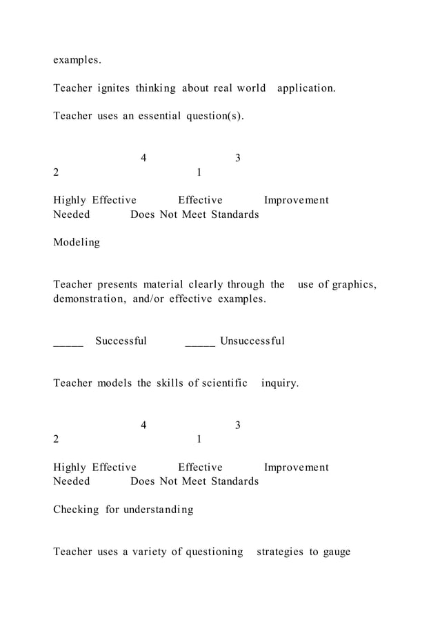 Teacher Evaluation Develop a teacher evaluation checklist | DOCX ...