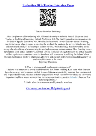 Teacher Evaluation Essay | PDF