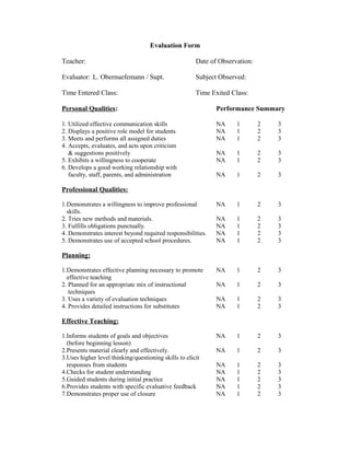 Teacher evaluation form | PDF
