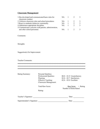 Teacher evaluation form | DOC
