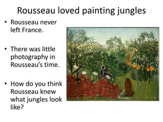 Teacher guide animal adaptations, Rousseau, and chimera | PPTX