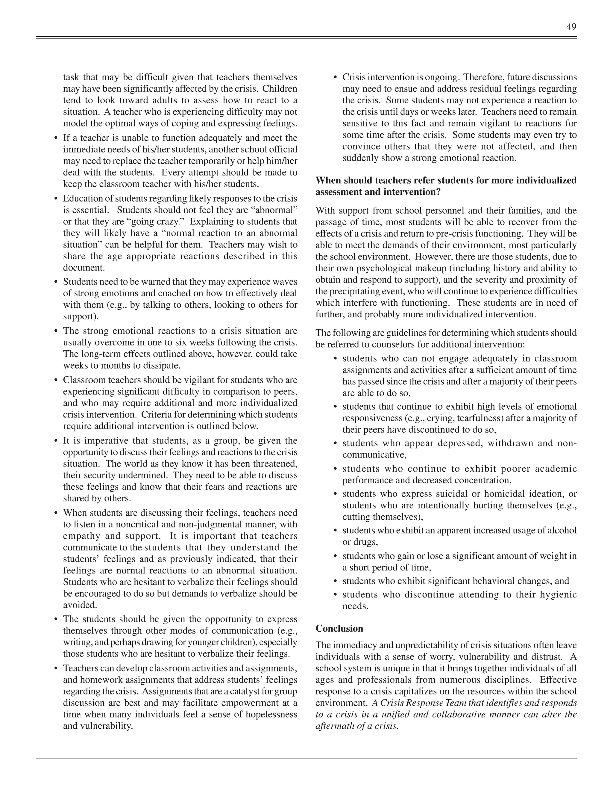 Teacher guidelines for crisis response | PDF