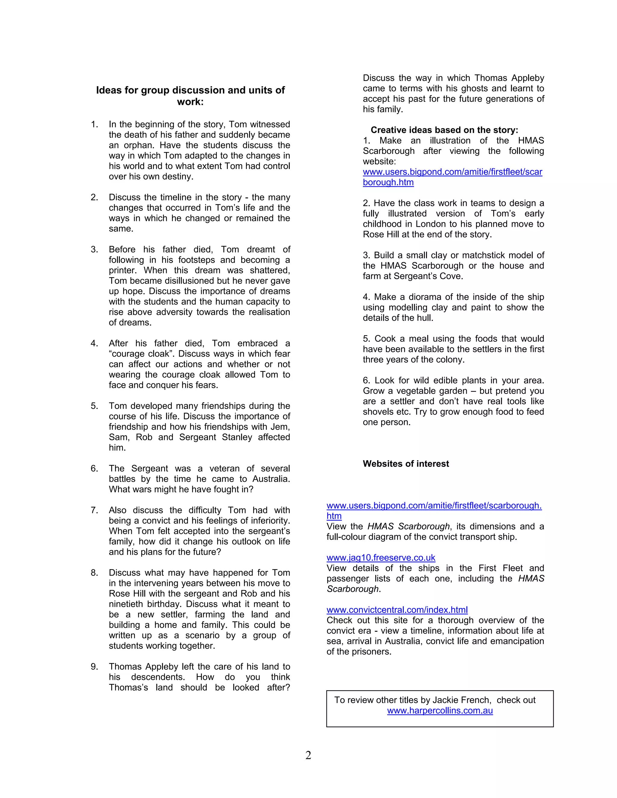 Teacher guide - Tom Appleby Convict Boy | PDF