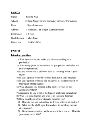 Teacher interview questions | DOCX | Educational Assessment | Education