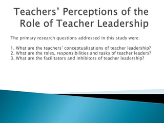Teachers’ Perceptions of the Role of Teacher Leadership | PPTX