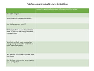 Sara Arif - EDSC 304 - Teacher Lecture & Guided Notes - Plate Tectonics ...