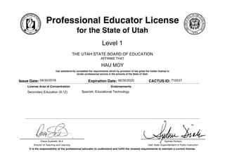 UTAH Teacher license | PDF