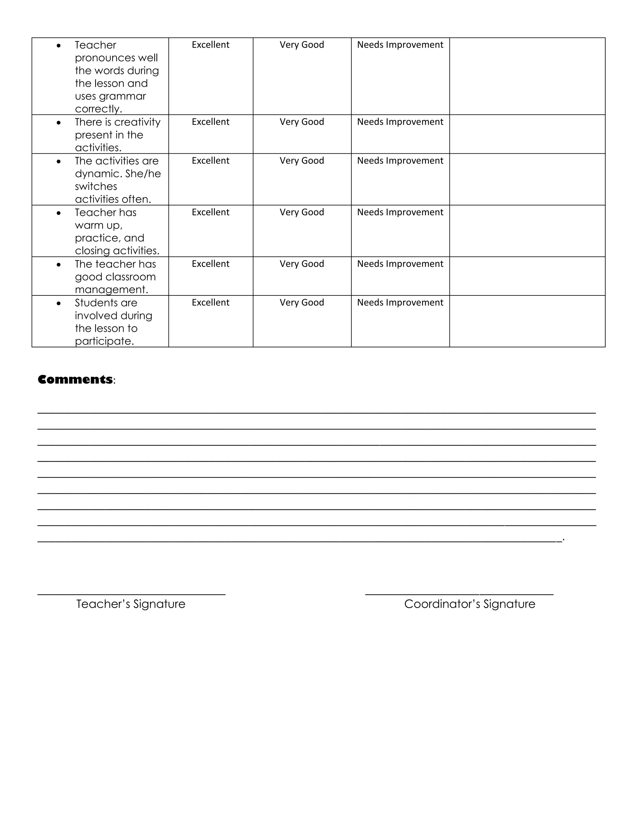 Teacher observation rubric | PDF