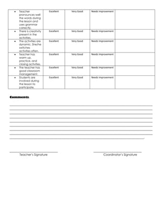 Teacher observation rubric | PDF
