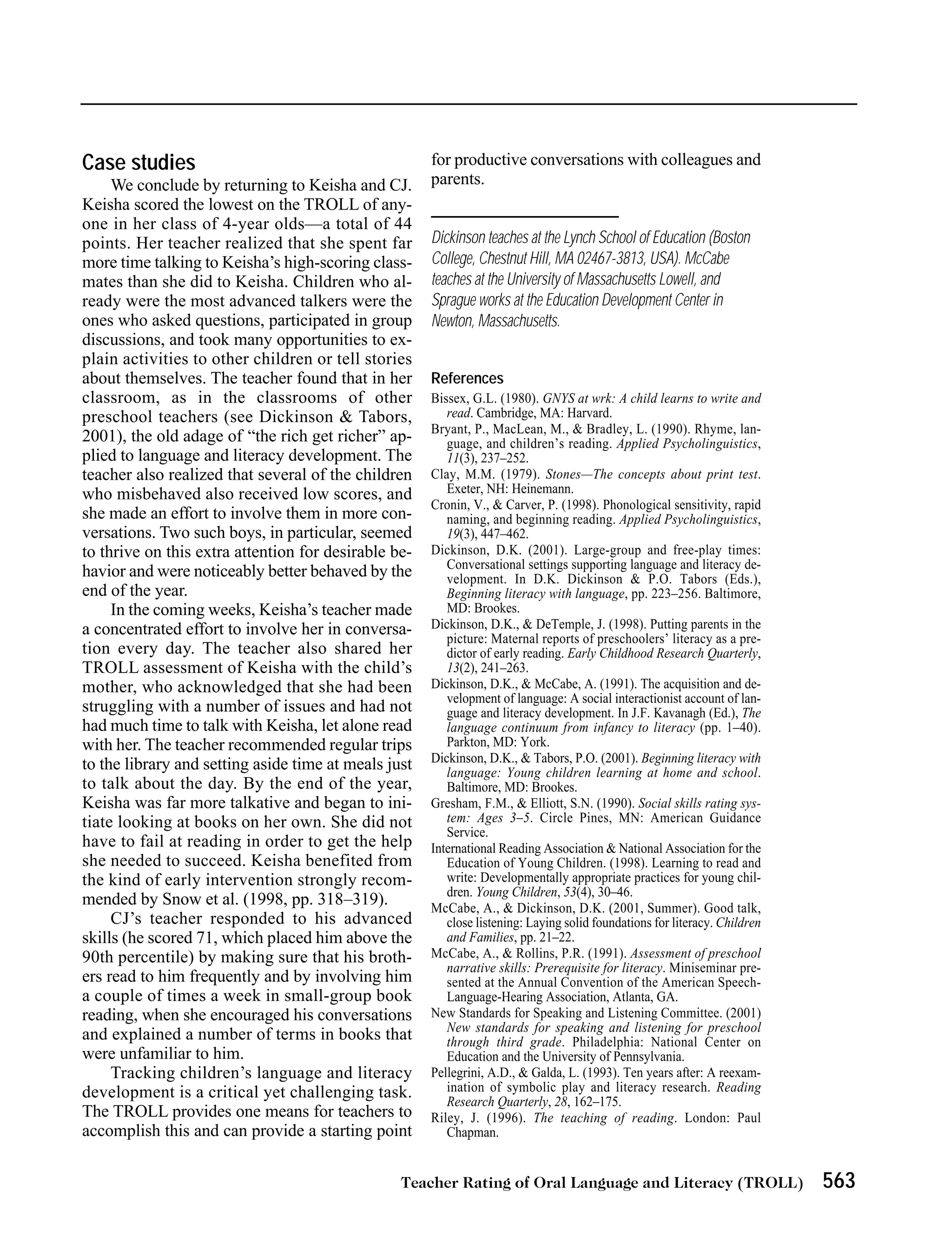 Teacher rating of oral language & literacy troll | PDF