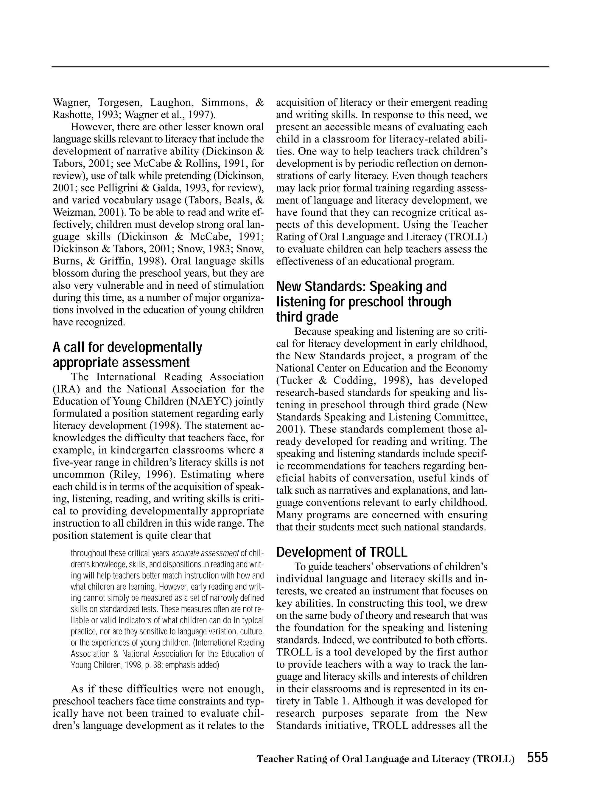 Teacher rating of oral language & literacy troll | PDF