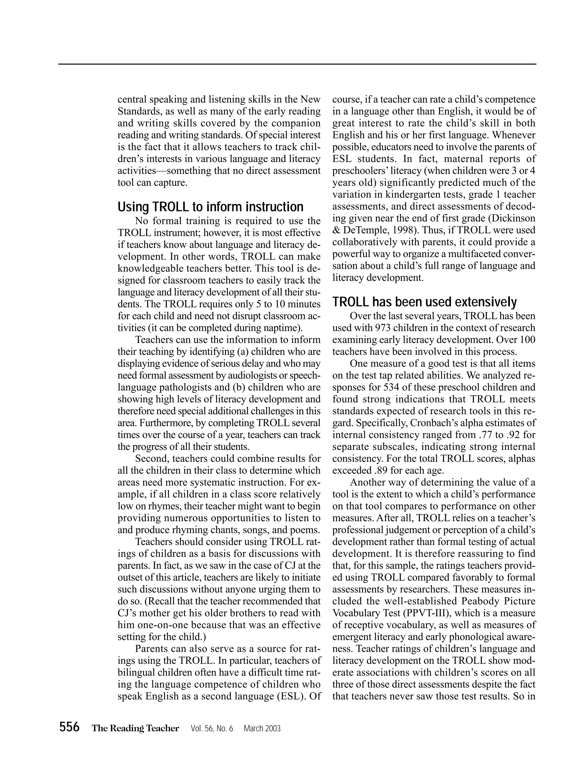 Teacher rating of oral language & literacy troll | PDF