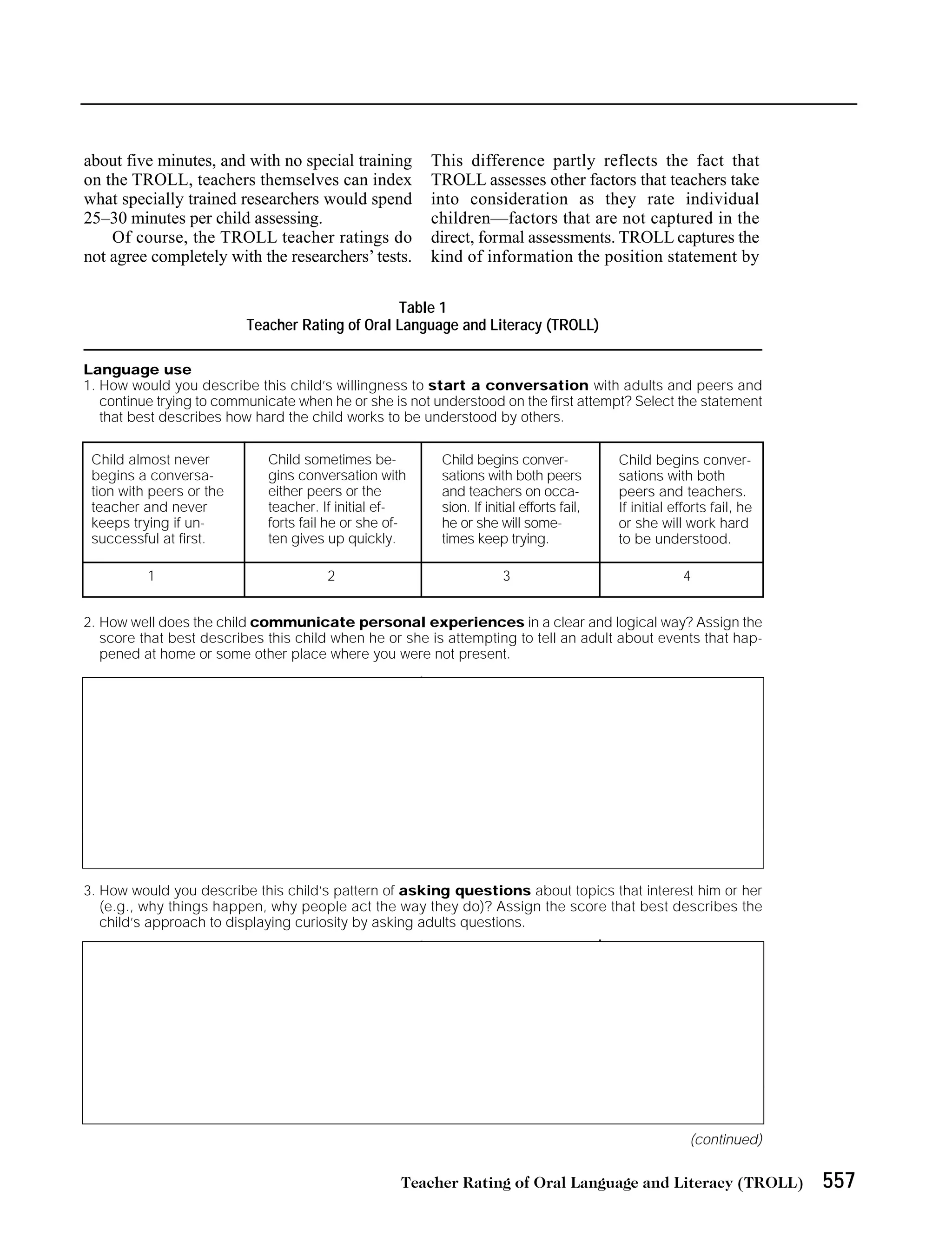 Teacher rating of oral language & literacy troll | PDF