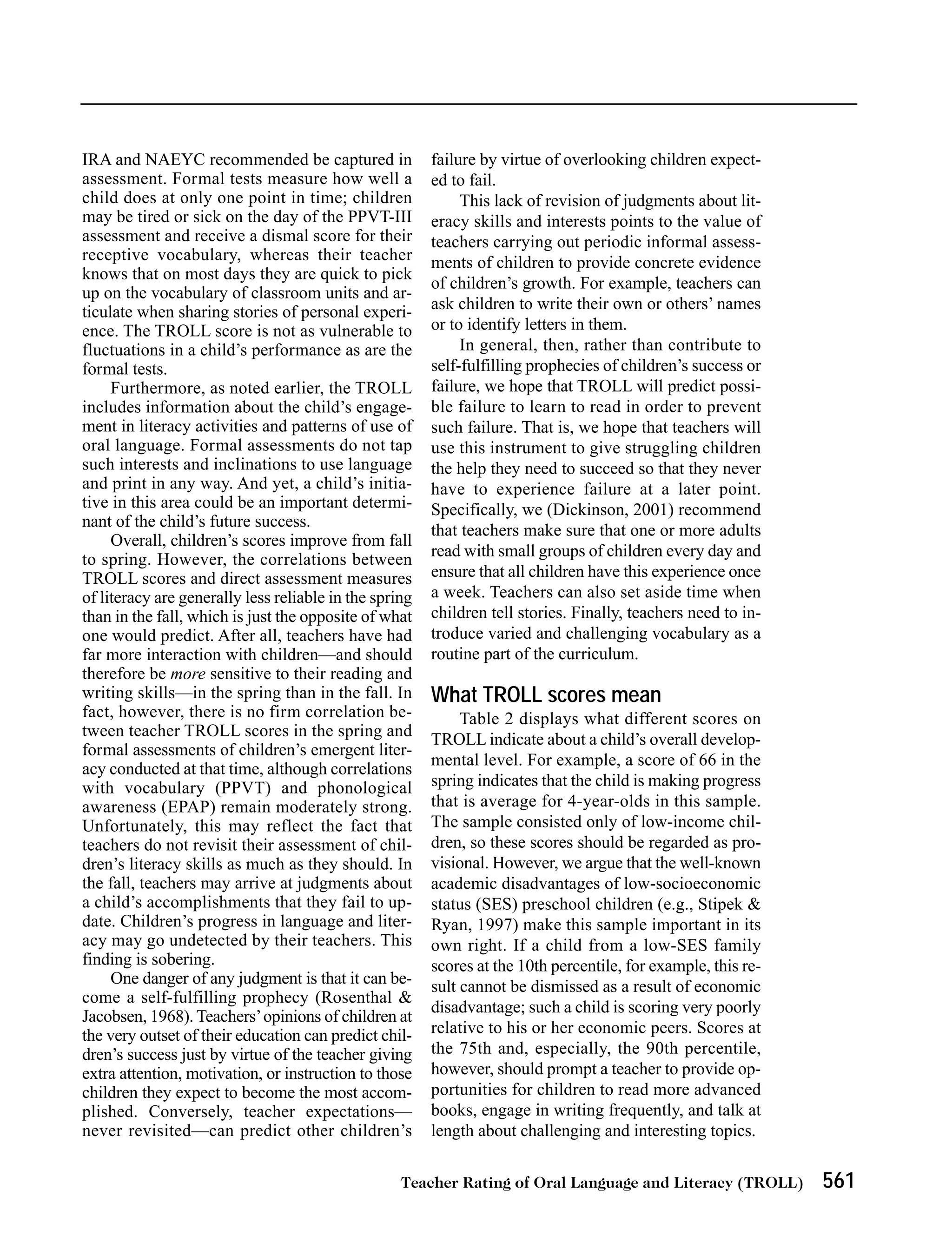 Teacher rating of oral language & literacy troll | PDF