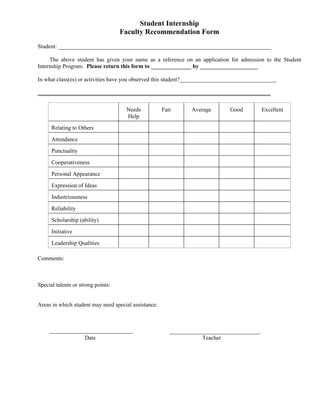 Teacher Recommendation Form | DOC