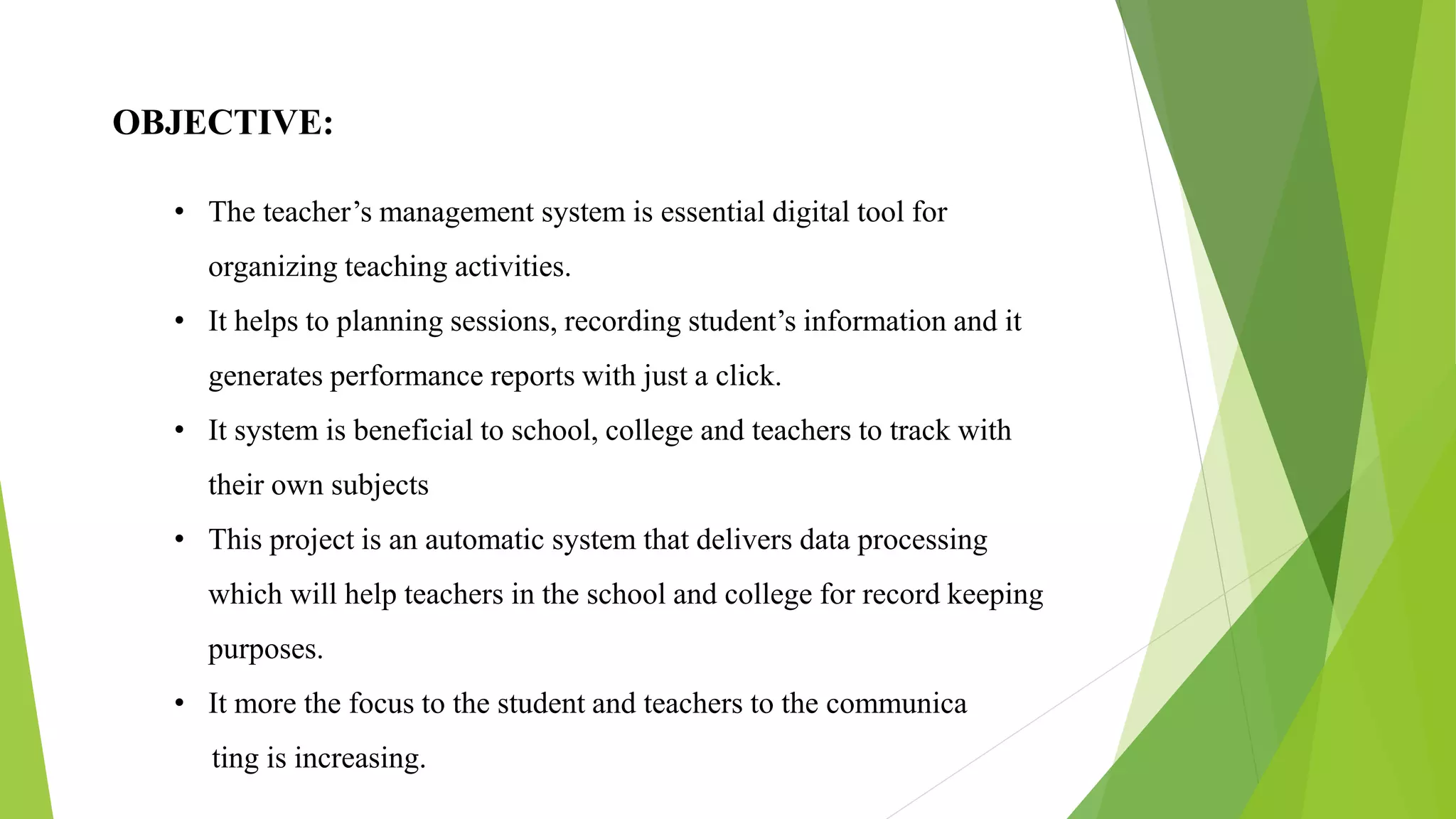 TEACHER RECORD MANAGEMENT SYSTEM REPORT PPT | PPTX