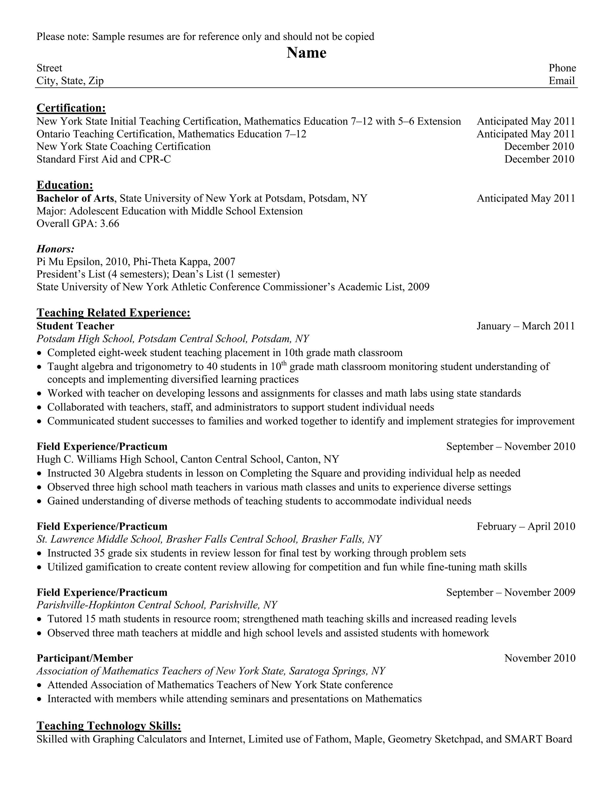 Teacher Resume Samples .pdf