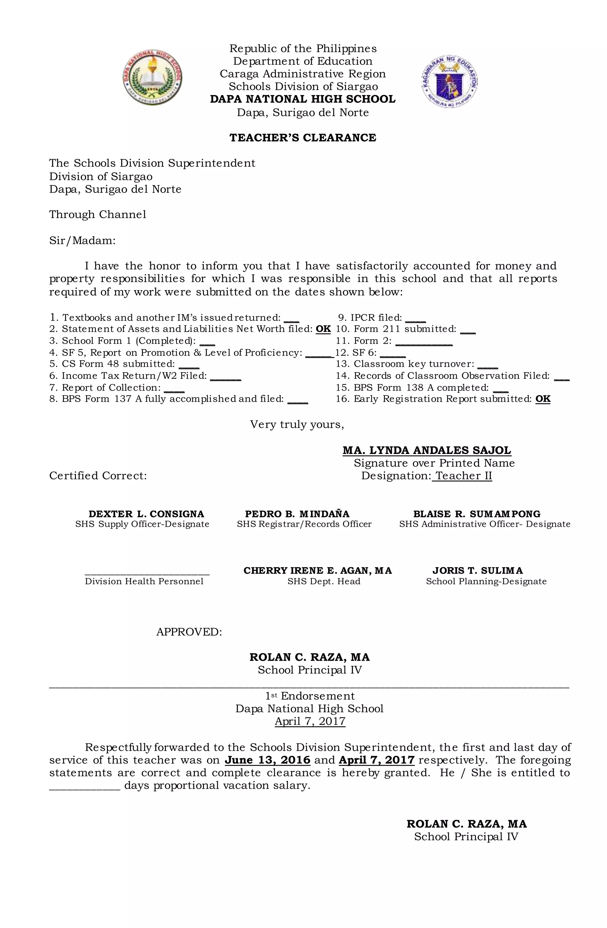 Teachers clearance | DOCX