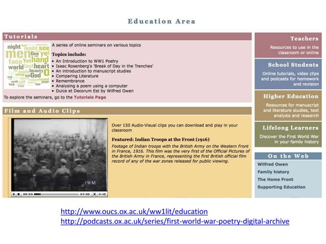WW1 in the Classroom: University of Oxford Digital Resources | PPT